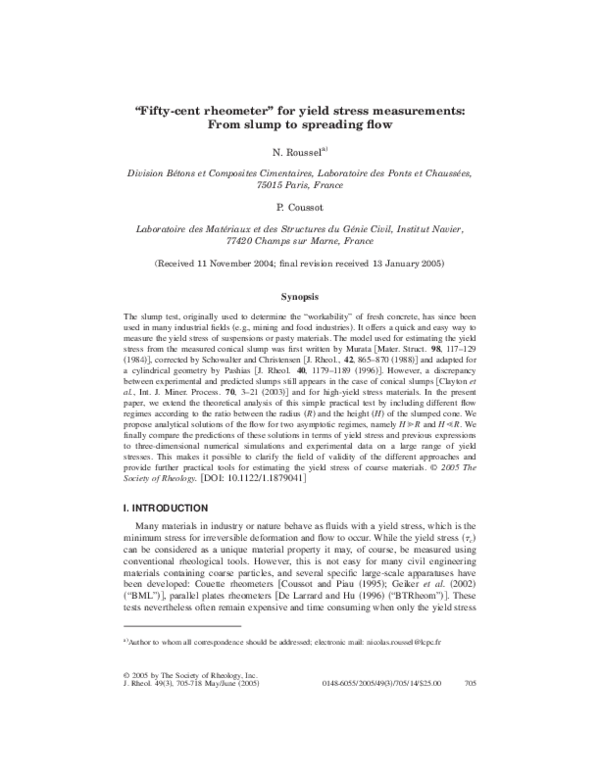(PDF) “Fifty-cent rheometer” for yield stress measurements: From slump ...