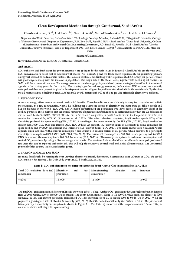 (PDF) Clean Development Mechanism through Geothermal, Saudi Arabia