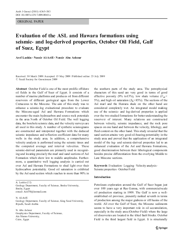 (PDF) Evaluation of the ASL and Hawara formations using seismic- and ...