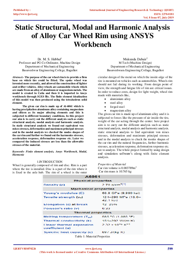 (PDF) Static Structural, Modal and Harmonic Analysis of Alloy Car Wheel ...