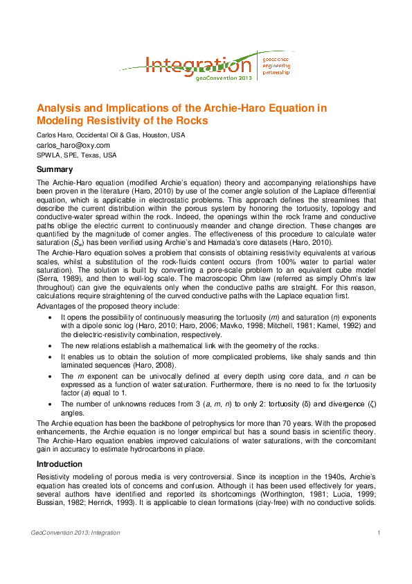 (PDF) Analysis and Implications of the Archie-Haro Equation in Modeling ...