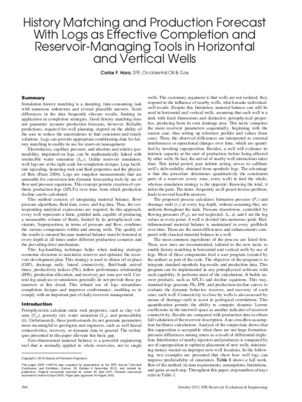 (PDF) History Matching and Production Forecast With Logs as Effective ...