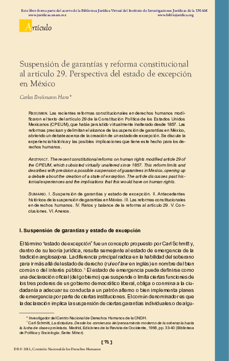 (PDF) Suspensión de garantías y reforma constitucional al artículo 29 ...