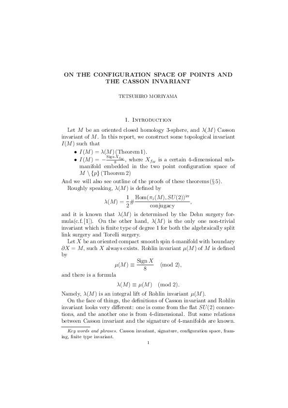 Pdf The Configuration Space Of Points And The Casson Invariant