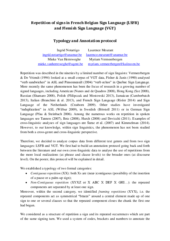 (PDF) Repetitions in French Belgian Sign Language (LSFB) and Flemish ...