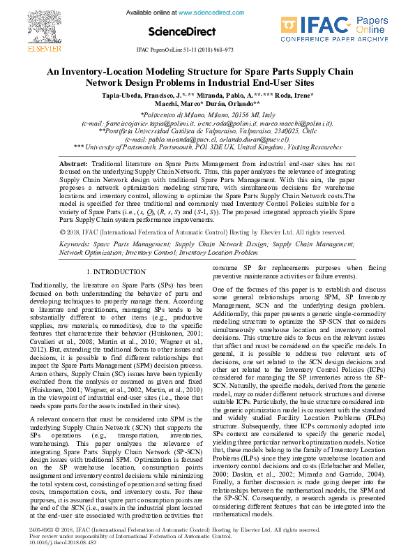 (PDF) An Inventory-Location Modeling Structure for Spare Parts Supply ...