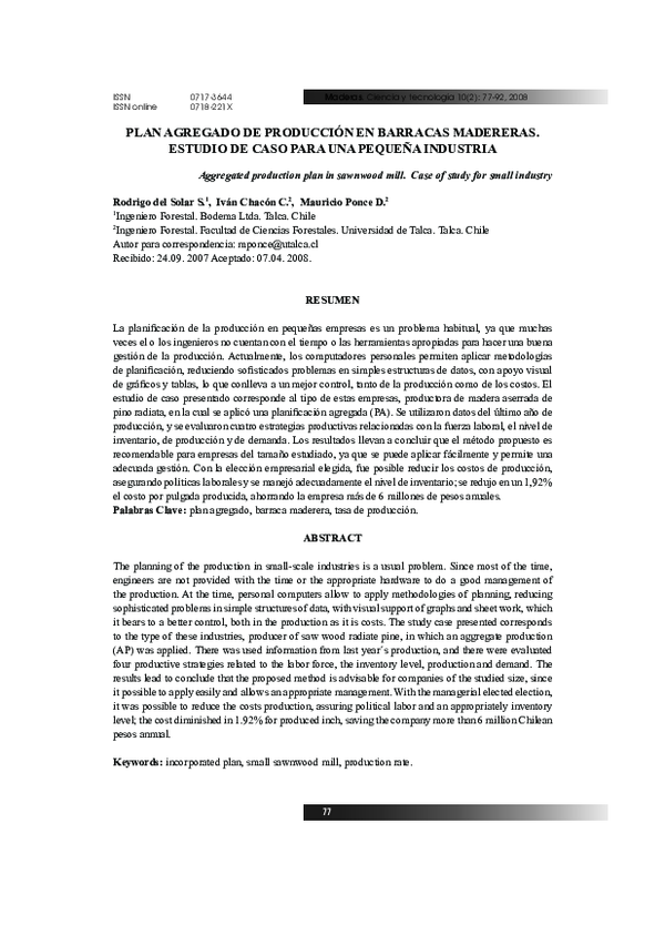 (PDF) Plan Agregado De Producción en Barracas Madereras: Estudio De ...