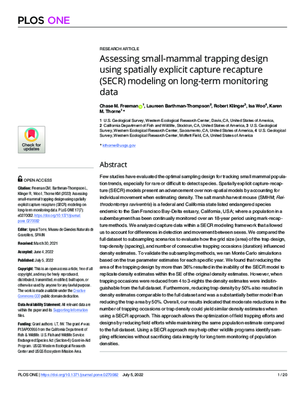 Pdf Assessing Small Mammal Trapping Design Using Spatially Explicit Capture Recapture Secr