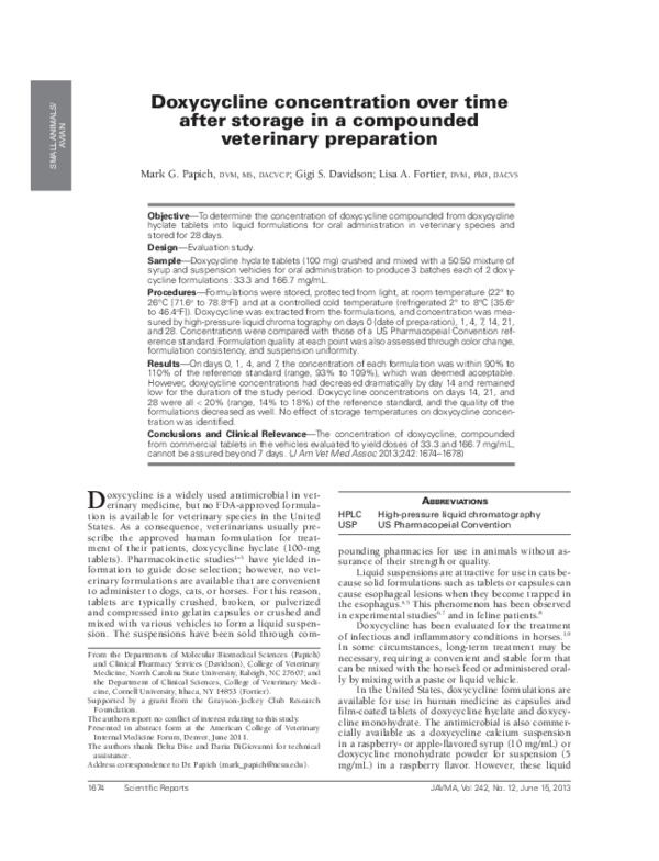 (PDF) Doxycycline concentration over time after storage in a compounded ...