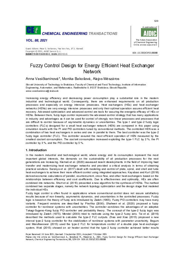 (PDF) Fuzzy Control Design for Energy Efficient Heat Exchanger Network