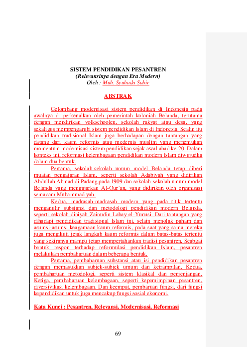 (PDF) SISTEM PENDIDIKAN PESANTREN (Relevansinya dengan Era Modern)
