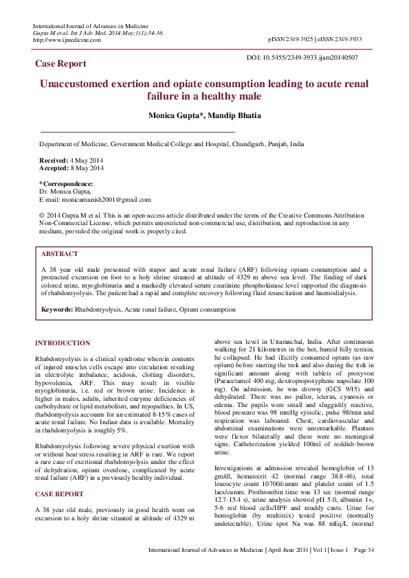 (PDF) Unaccustomed exertion and opiate consumption leading to acute ...
