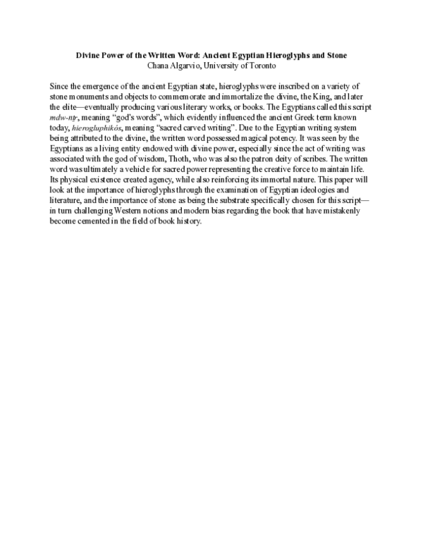 (PDF) Divine Power of the Written Word: Ancient Egyptian Hieroglyphs ...