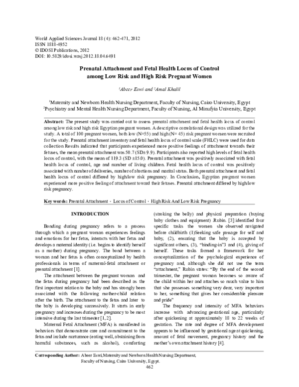 (PDF) Prenatal Attachment and Fetal Health Locus of Control among Low ...