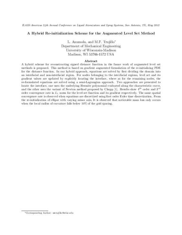 (PDF) A Hybrid Re-initialization Scheme for the Augmented Level Set Method