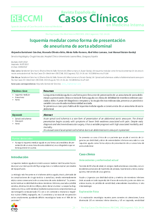 (PDF) Isquemia medular como forma de presentación de aneurisma de aorta ...