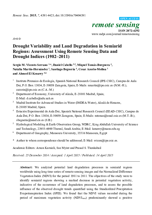 (PDF) Drought Variability and Land Degradation in Semiarid Regions: Assessment Using Remote ...