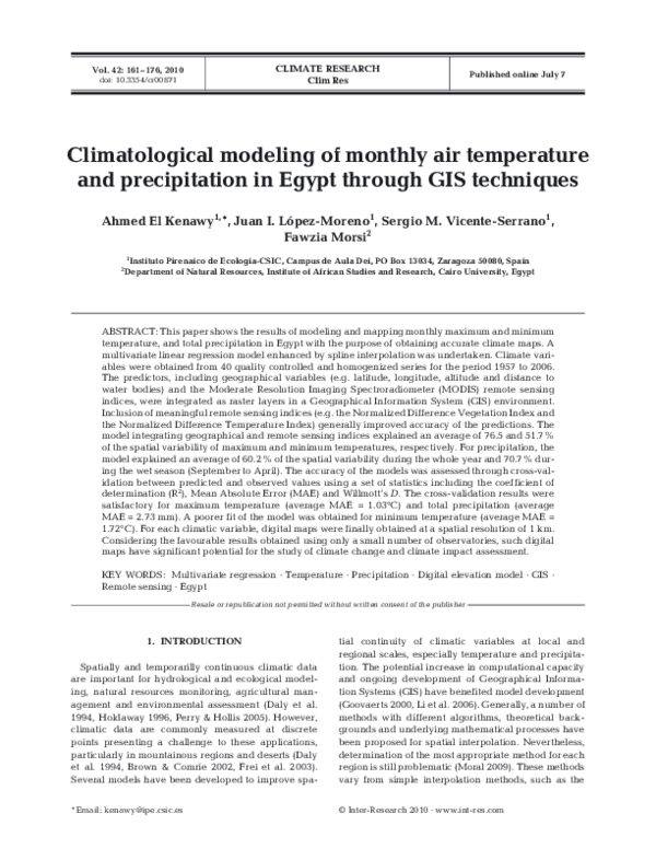 (PDF) Climatological modeling of monthly air temperature and precipitation in Egypt through GIS ...