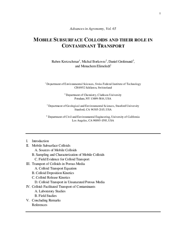 (PDF) Mobile Subsurface Colloids and Their Role in Contaminant ...