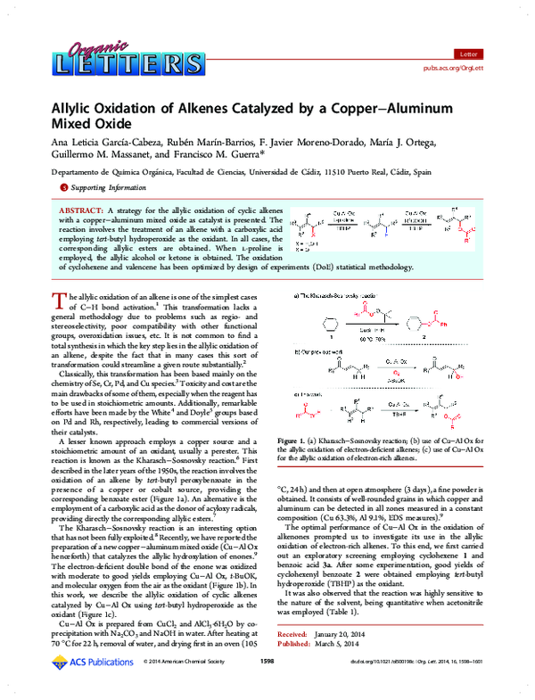 (PDF) Allylic Oxidation of Alkenes Catalyzed by a Copper–Aluminum Mixed ...