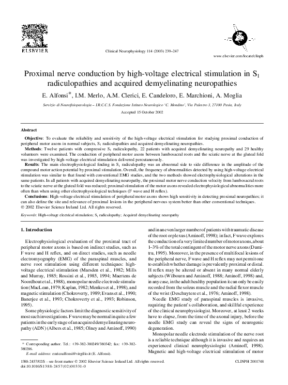 (PDF) Proximal nerve conduction by high-voltage electrical stimulation ...