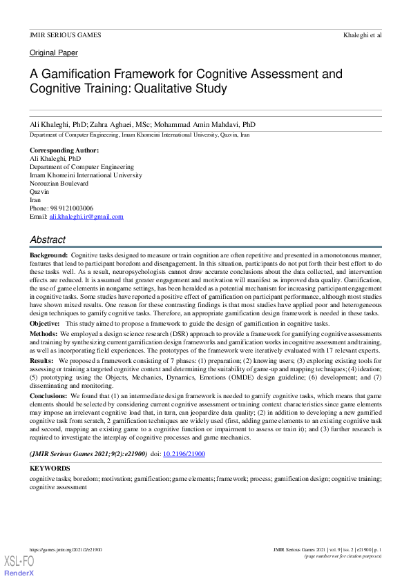 (PDF) Gamification Framework for Cognitive Assessment and Cognitive Training: Meta-analysis ...