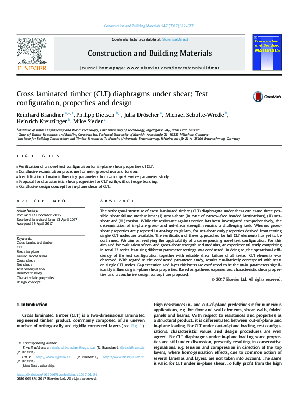 (PDF) Cross laminated timber (CLT) diaphragms under shear: Test ...