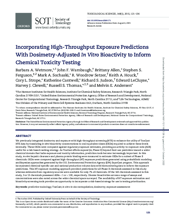 (PDF) Incorporating High-Throughput Exposure Predictions With Dosimetry ...