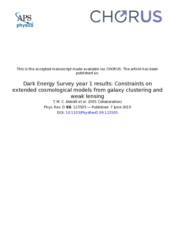 Pdf Dark Energy Survey Year 1 Results Constraints On Extended Cosmological Models From Galaxy