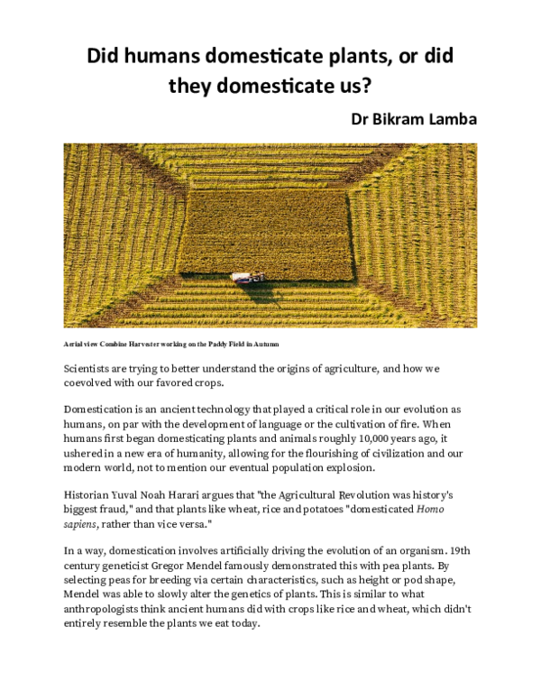 (DOC) Did humans domesticate plants, or did they domesticate us