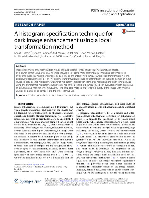 (PDF) A histogram specification technique for dark image enhancement using a local ...