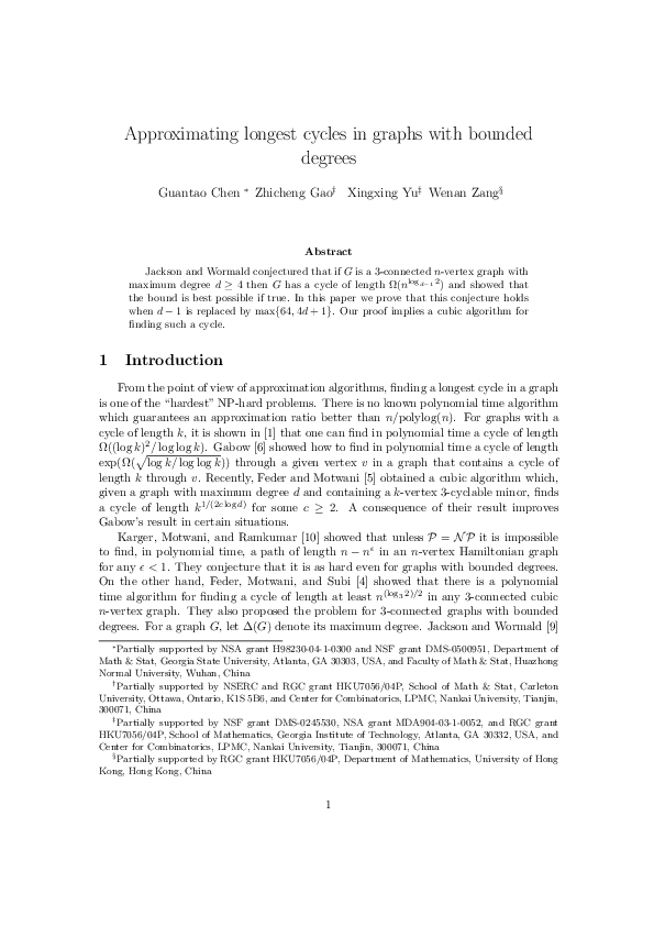 Pdf Approximating Longest Cycles In Graphs With Bounded Degrees Zhicheng Gao