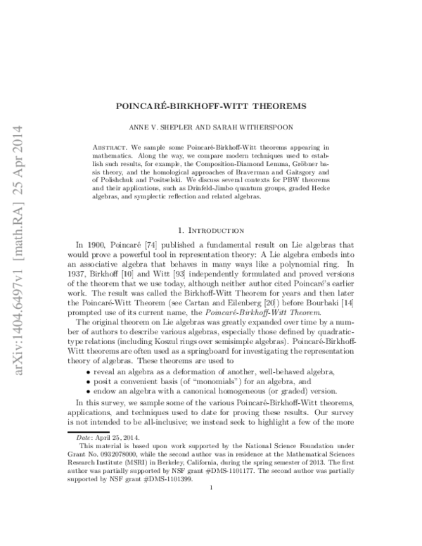 (PDF) Poincaré-Birkhoff-Witt Theorems