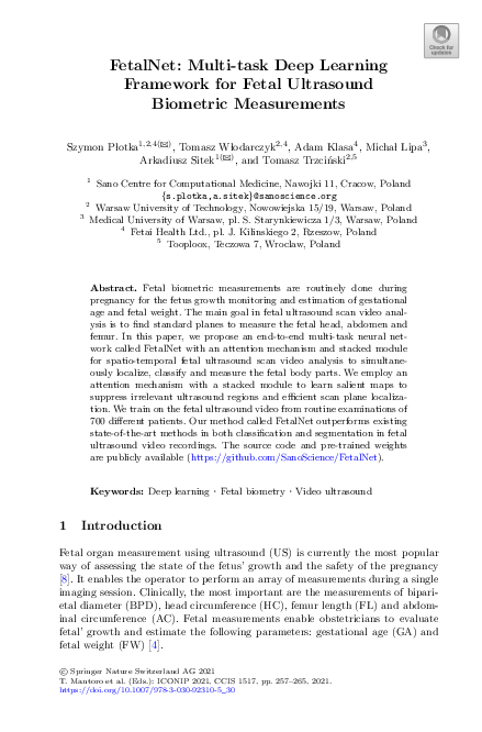 (PDF) FetalNet: Multi-task Deep Learning Framework for Fetal Ultrasound Biometric Measurements
