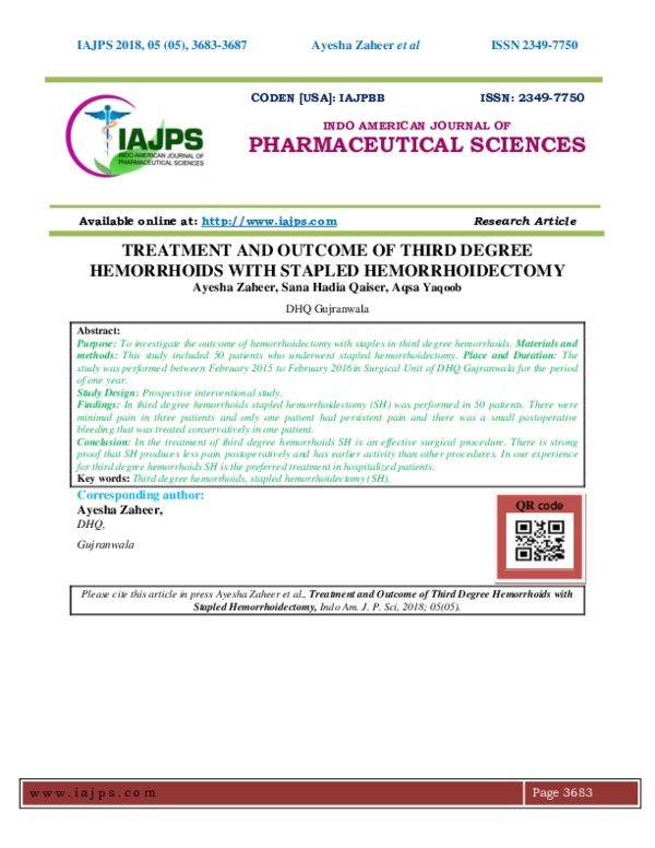 (PDF) Treatment And Outcome Of Third Degree Hemorrhoids With Stapled ...