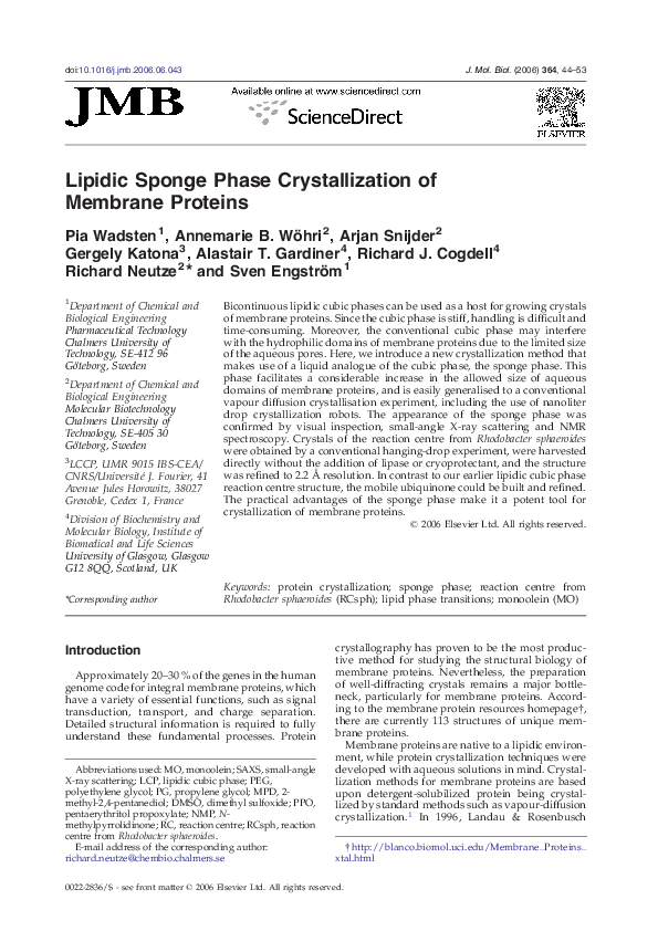 (PDF) Lipidic Sponge Phase Crystallization of Membrane Proteins | Arjan ...
