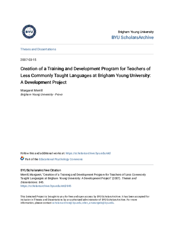 (PDF) Creation of a Training and Development Program for Teachers of Less Commonly Taught ...