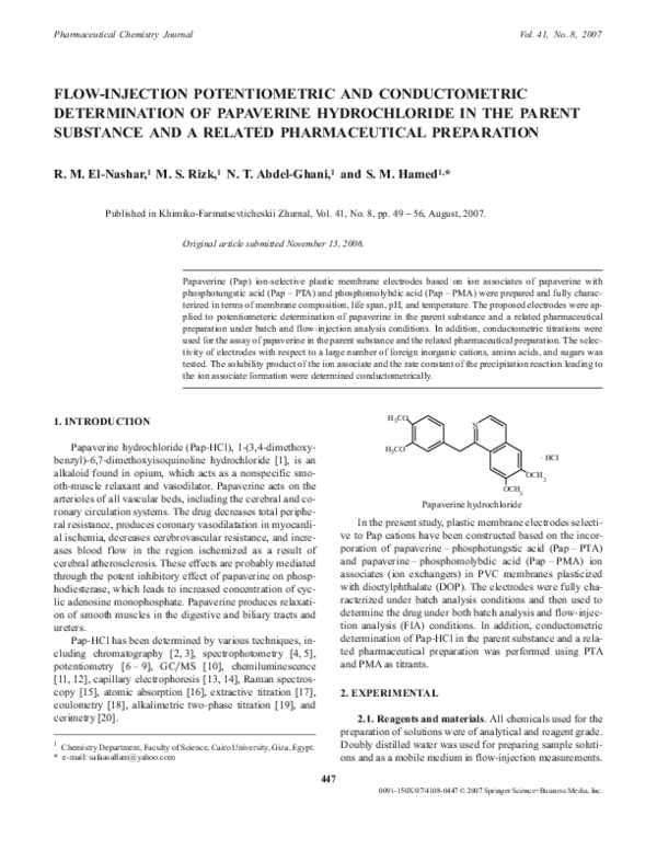 Pdf Flow Injection Potentiometric And Conductometric Determination Of Papaverine Hydrochloride