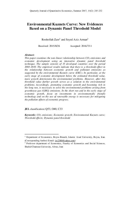 (PDF) Environmental Kuznets Curve: new evidences based on a dynamic ...