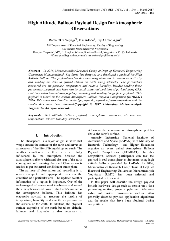 (PDF) High Altitude Balloon Payload Design for Atmospheric Observations