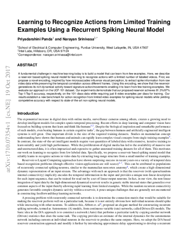(PDF) Learning to Recognize Actions From Limited Training Examples Using a Recurrent Spiking ...