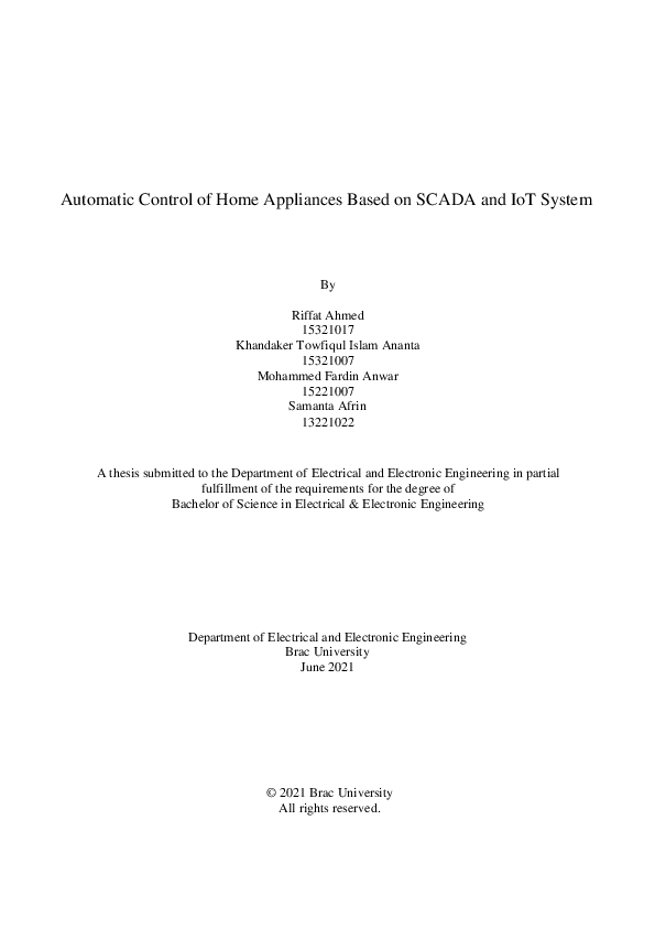 (PDF) Automatic Control of Home Appliances Based on SCADA and IoT System