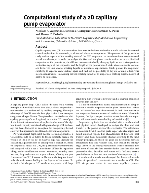 (PDF) Computational study of a 2D capillary pump evaporator