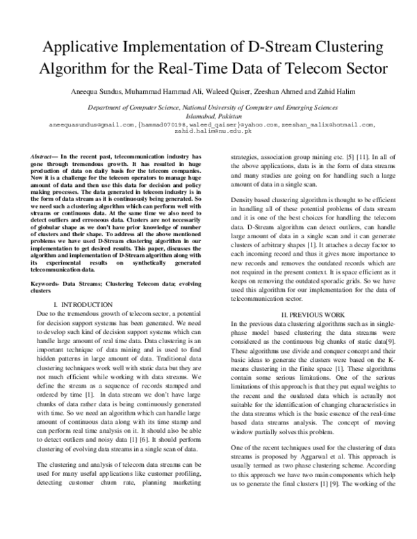 (PDF) Applicative implementation of D-stream clustering algorithm for ...