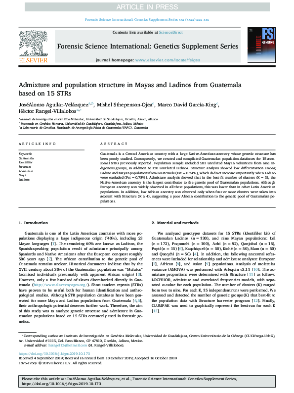 (PDF) Admixture and population structure in Mayas and Ladinos from Guatemala based on 15 STRs
