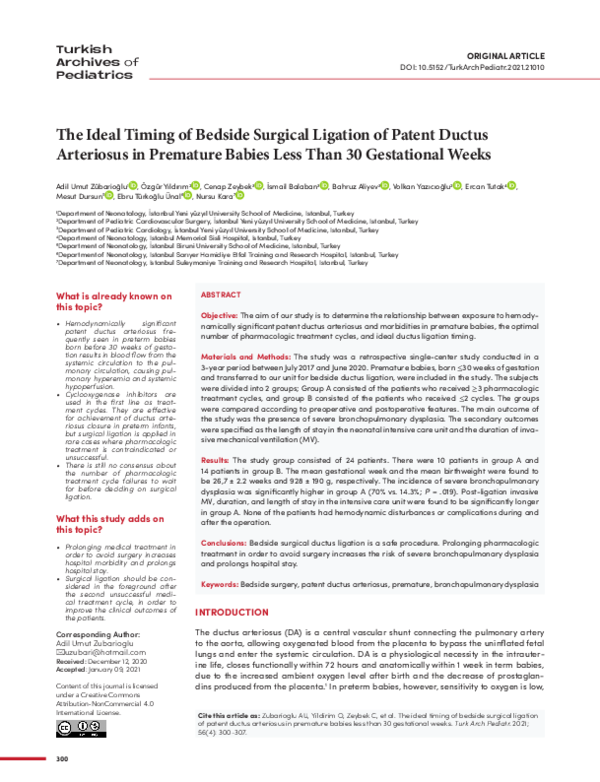 (PDF) The Ideal Timing of Bedside Surgical Ligation of Patent Ductus ...