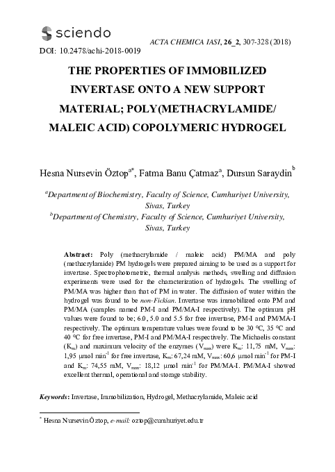 (PDF) The Properties of Immobilized Invertase Onto a New Support ...
