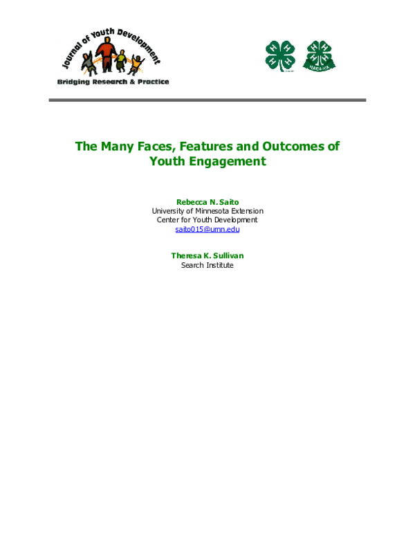 (PDF) The Many Faces, Features and Outcomes of Youth Engagement