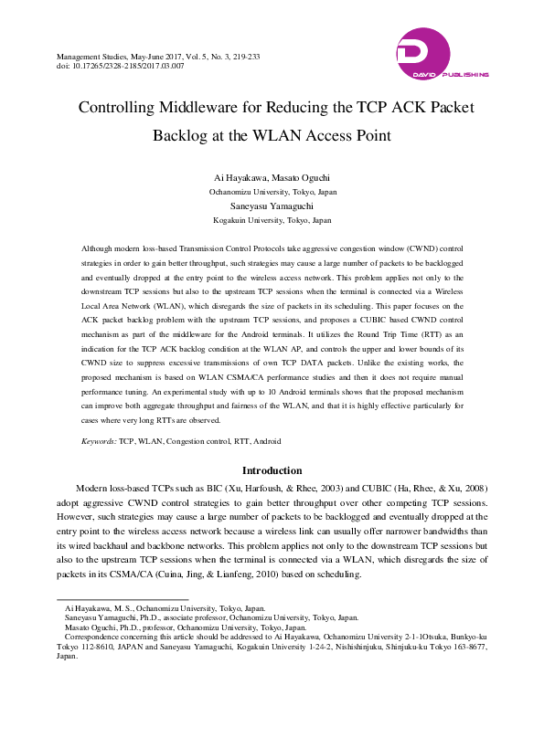 Pdf Reducing The Tcp Ack Packet Backlog At The Wlan Access Point