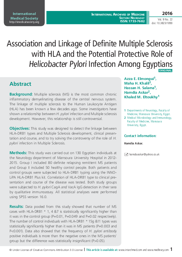 (PDF) Association and linkage of definite multiple sclerosis with HLA and the potential ...